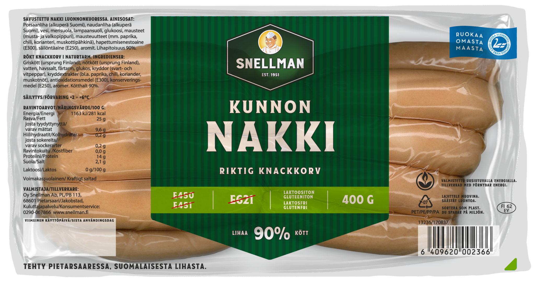 Kunnon nakki 400 g | Snellmanin tuotteet
